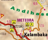 Map of the Meteora, Kalambaka, Kastraki area, mainland Greece